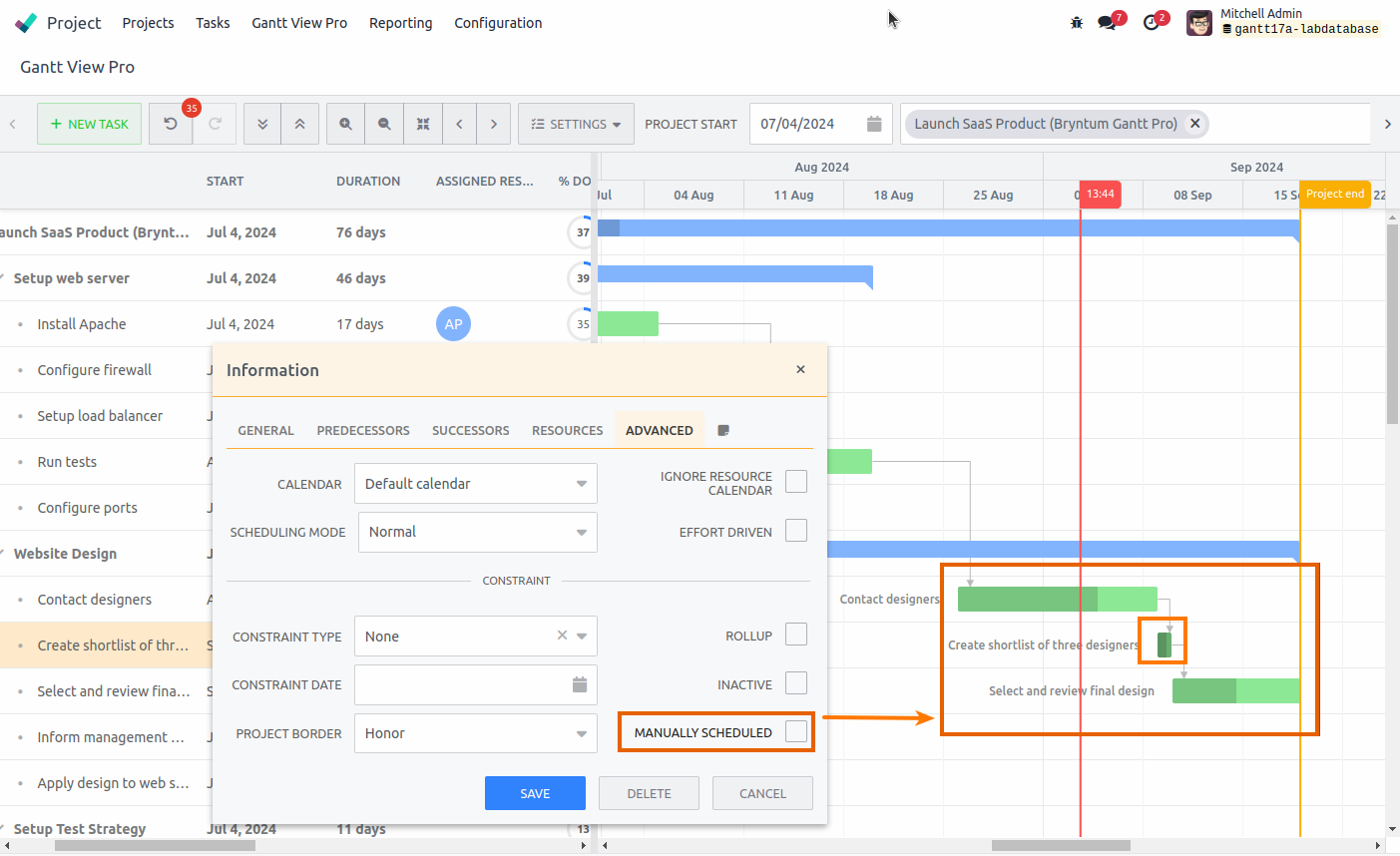 Bryntum Gantt for Odoo Docs